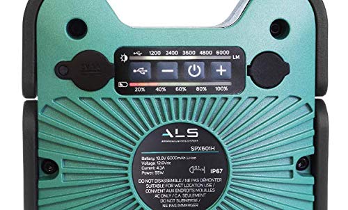 ALS Advanced Lighting Systems SPX601H-A 6000 Lumen Rechargeable LED Aluminum Work Light, with Integrated Power Bank