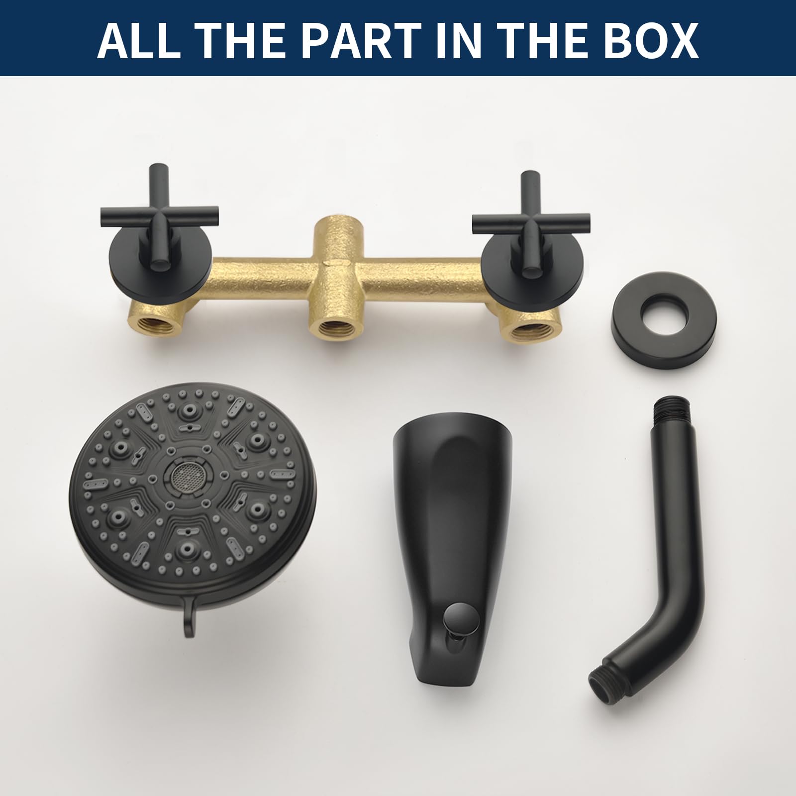 2 Handle Shower Faucet Set with Tub Spout Bathtub Shower Faucet Combo Set Shower System Complete Tub and Shower Trim Kit Matte Black Wall Mounted Shower Fixtures