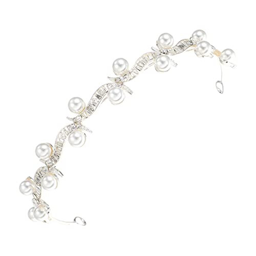ADOCARN Bridal Crown Headband Women's Headbands Scrunchies Rhinestone Decor Shining Headdress Wedding Tiara Pearl Hair Decoration Bridal Pearl Hair Hoops Headband with Peals Bride