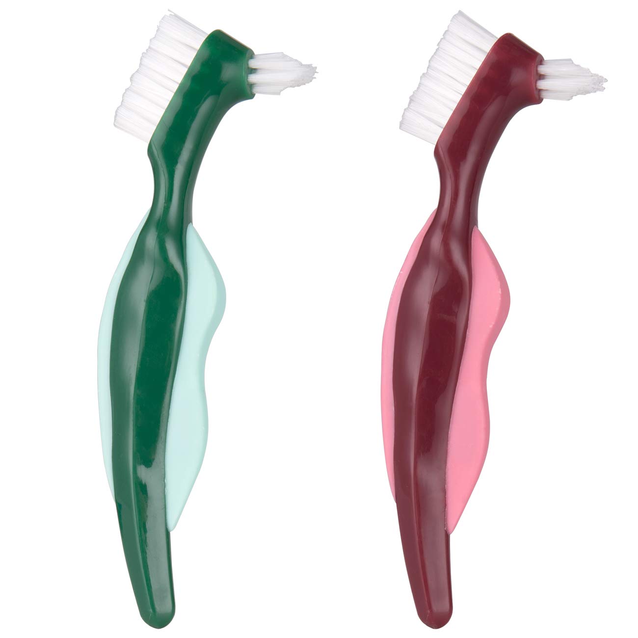 Alsunny Stiffness, Hard Denture Brush Toothbrush with Premium Carrying Case for Denture Care,Denture Double Sided Brush Cleaning False Teeth(2 Pack)