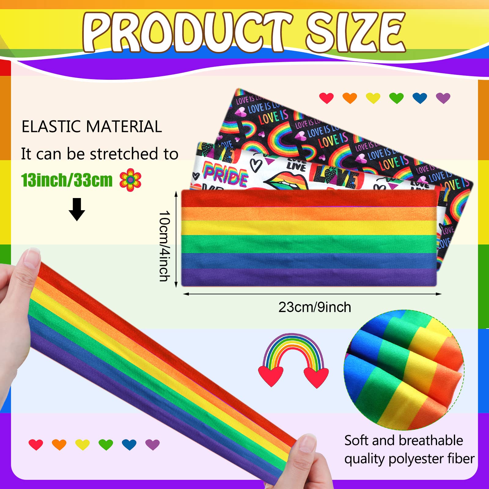 12 Pieces Rainbow Pride Headbands - Elastic Non-Slip Hair Accessories for Girls, Women, and Men (Colorful Pattern)