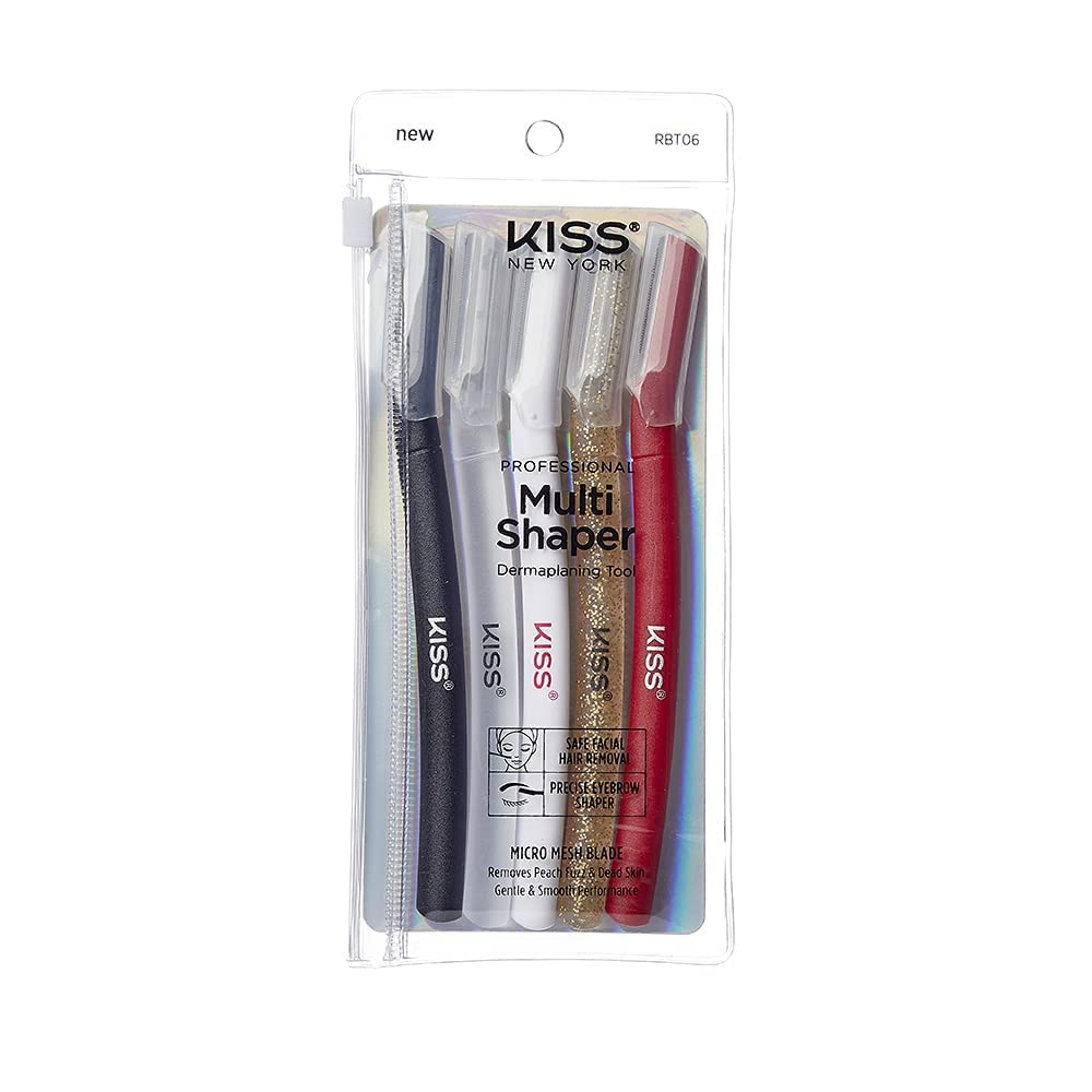 Kiss New York Eyebrow Razor Trimmer Facial Hair Shaper Remover, Multipurpose Exfoliating Dermaplaning Dermaplane Shaving Tools for Men & Women 5 Count