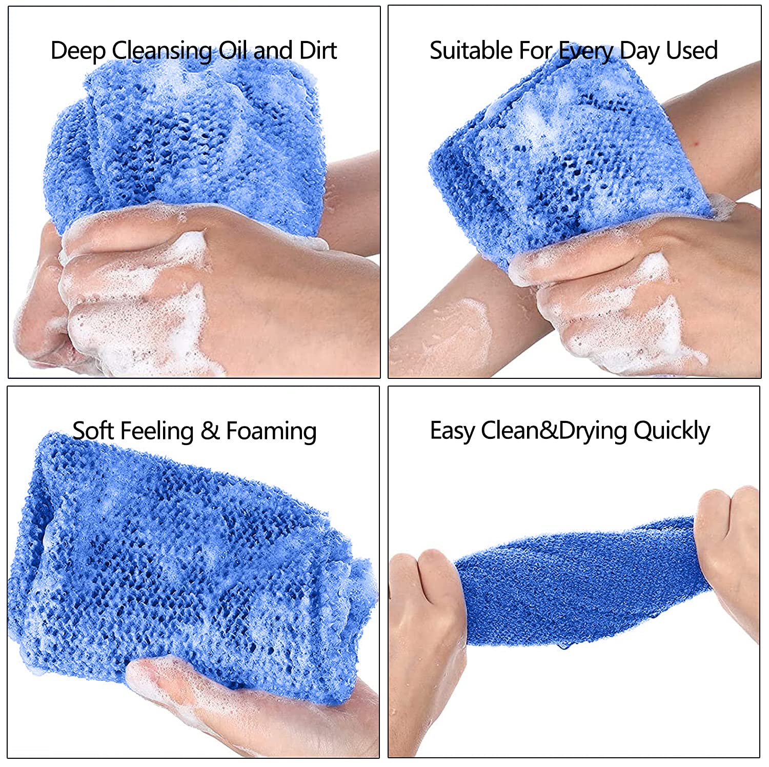 Exfoliating Washcloth Towel Body Scrubber Loofah African Net Bathing Sponge Back Scrubber for Shower Mesh Pouf Sponge Skin Smoother for Daily Use or Stocking Stuffer Bathroom Accessories 2pcs