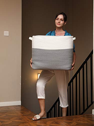 22"x14"x18" Mega Size Rectangular Extra Large Storage Basket, Cotton Rope Storage Baskets, Woven Laundry Hamper, Toy Storage Bin, for Toys Blanket in Living Room, Baby Nursery, Grey