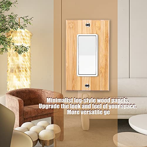 2PC Solid Wood Single Rocker Light Switch Plate 4.5" X 2.76" Bamboo Light Switch Cover Quality Raw Wooden Decorative Bedroom Kitchen Home Decor (Single Rocker)