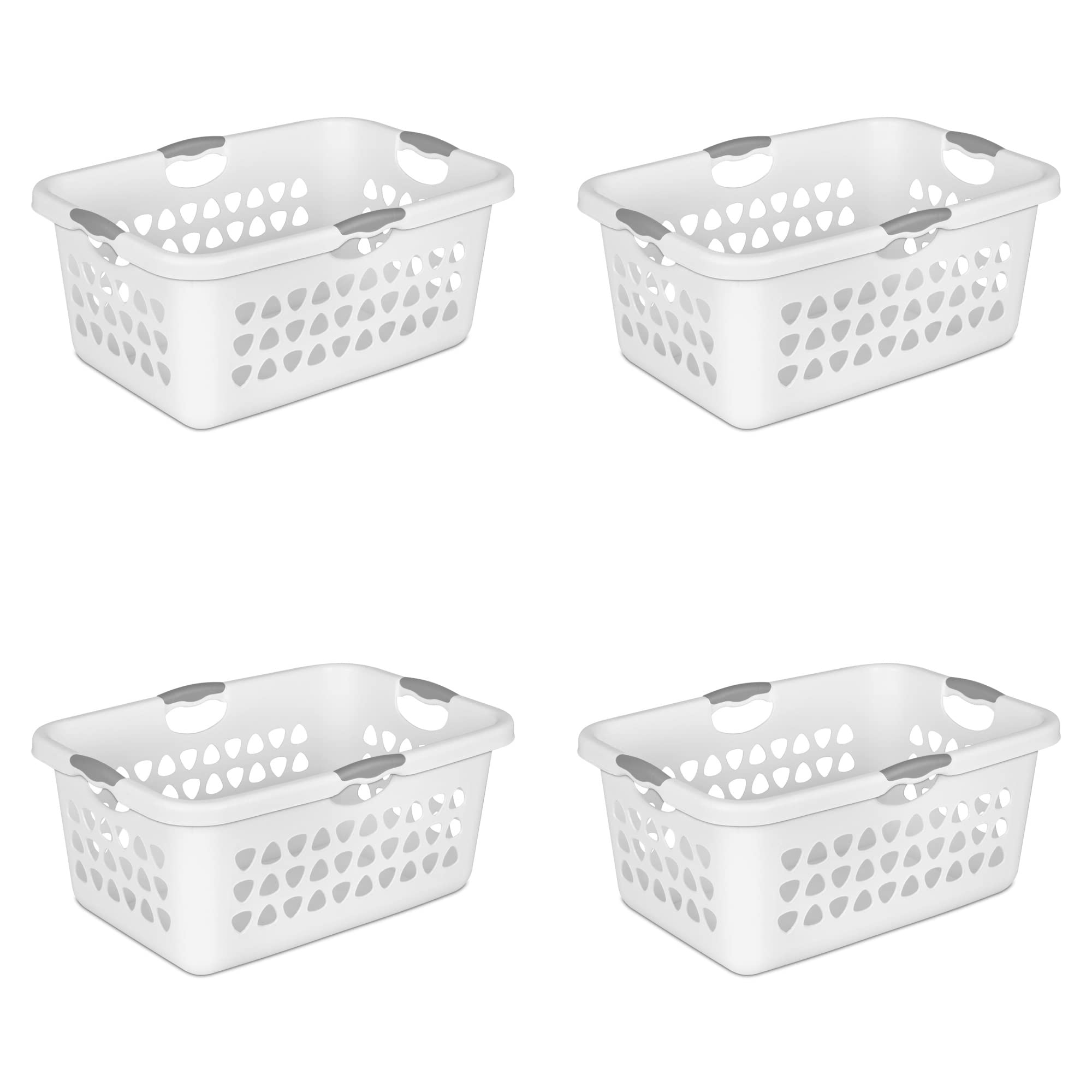 2 Bushel Ultra Laundry Basket Plastic, White, Set of 4