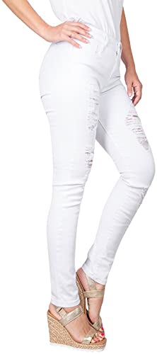 2LUV Women's Stretchy 5 Pocket Destroyed White Skinny Jeans, Size-7, White1