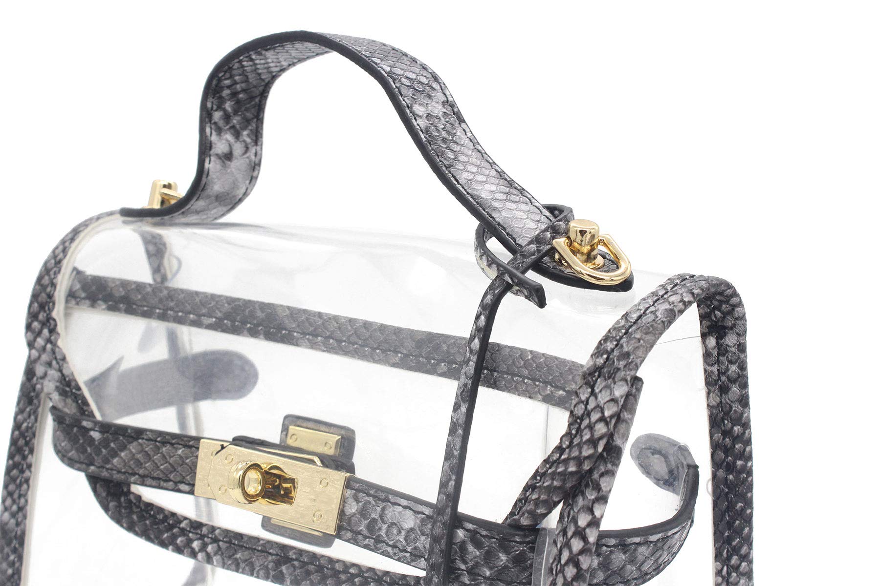 2-in-1 Snake Print Handbag Clear Stadium Shoulder Bag with Conceal Clutch Tote Bag Crossbody Purse