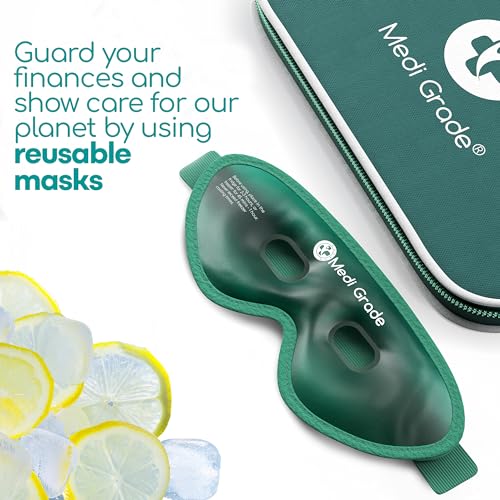 Medi Grade Cooling Eye Mask for Puffy Eyes, Allergies, Sinuses - Reusable Gel Eye Mask and Cooling Eye Pads with Thermo-Bag for Dark Circles, Hangovers and Migraine Relief - Cold Eye Mask