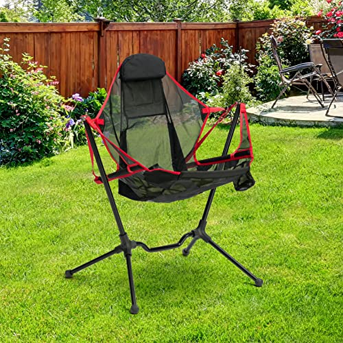 ALIMORDEN Oversize Outdoor Folding Chair Camping Chair Equipment Lounge Chair,Portable, Ultralight Aluminum Rocking Chair, Comfortable Backrest Outdoor Hammock Lounger with Cup Bag, Red