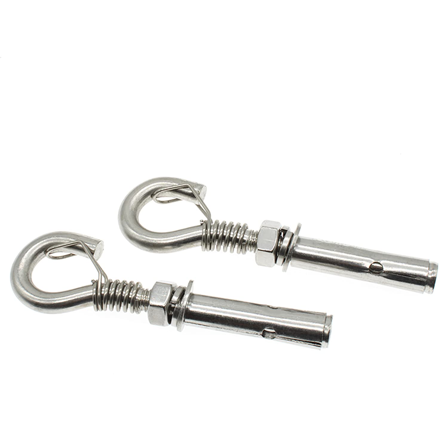 HAJXZH 2Pcs Expansion Hook M8 Open Heavy Duty Expansion Screw Hook Anchor Bolt Cup Concrete Brick Hook 304 Stainless Steel (with Spring Buckle)