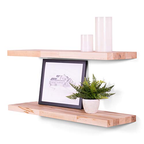 DAKODA LOVE Floating Shelves | Butcher Block | Solid Maple | Premium Craftsman Quality | Easy Hidden Bracket Wall Mount | Set of 2 (Natural, 36" L x 10" D)