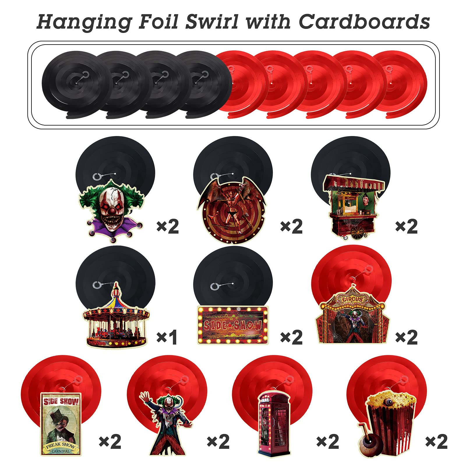 30 Pieces Halloween Clown Hanging Swirl Decorations Horror Joker Cutouts Circus Foil Ceiling Decor Halloween Creepy Carnival Decor, 7.09 x 7.09 Inch