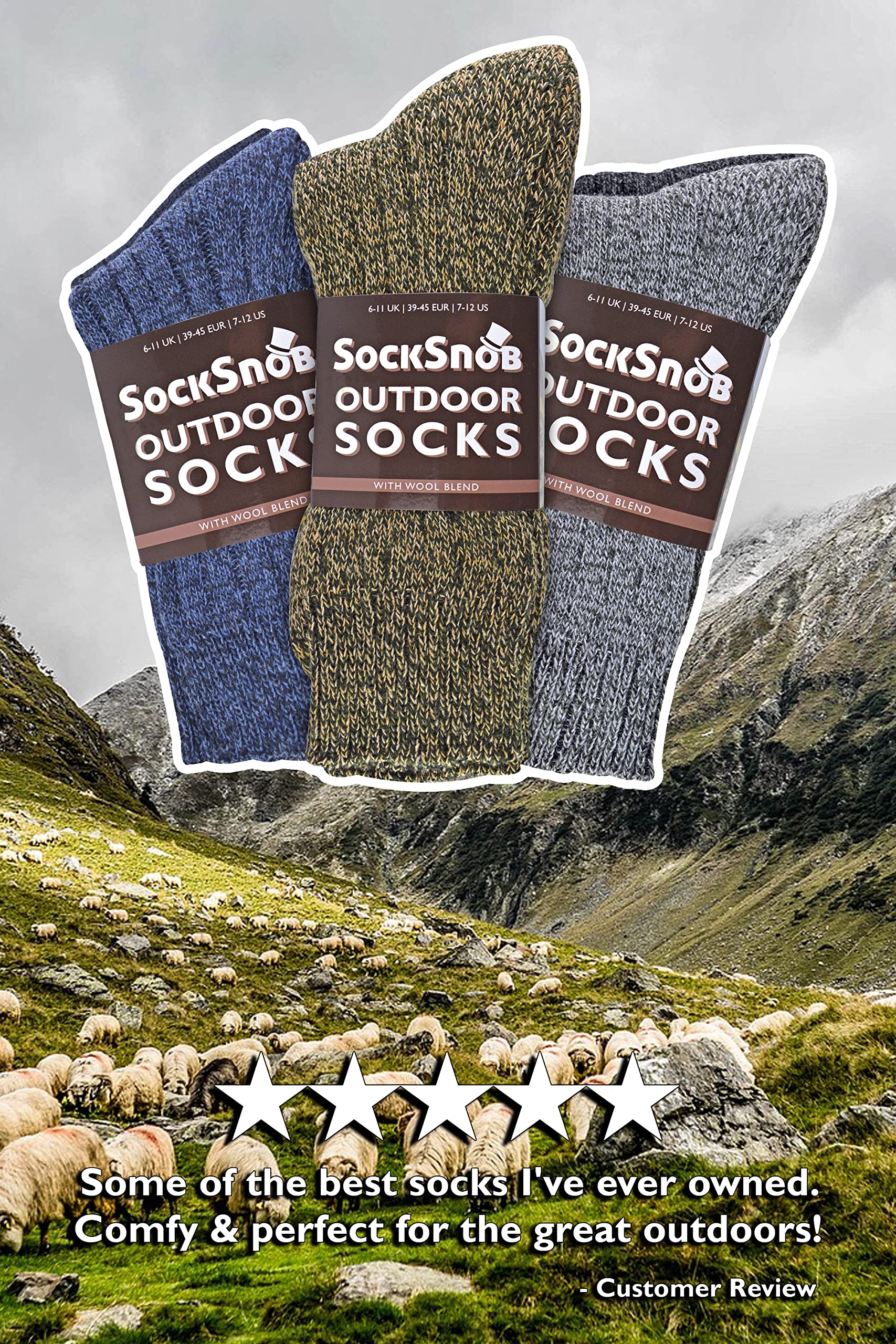 12 Pairs Mens Wool Boot Socks | Sock Snob | Breathable Warm Hiking Socks (7-12, Black)