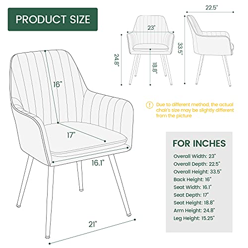 ceedment Modern Living Dining Room Accent Arm Chairs Club Guest with Gold Metal Legs (2, Green)