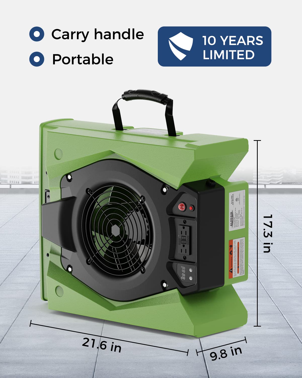 ALORAIR Zeus 900 Air Mover Commercial Blower for Carpets, Walls, Plumbing Use, Variable Speed Floor Blower Fan, 950 CFM with 1.8 A, Circuit Breaker Protection, on-Board Duplex GFCI, 10 Years Warranty