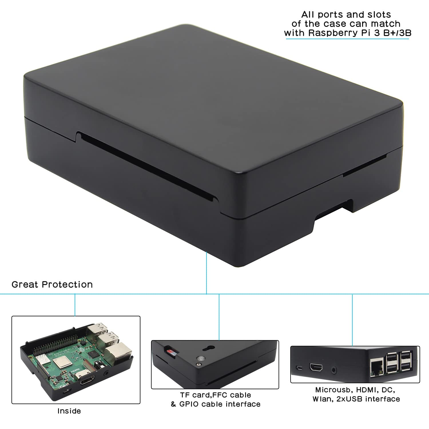 Aluminum Case for Raspberry Pi 3B+/3B, Aluminum Alloy Metal Enclosure with Heatsink Pillar for Raspberry Pi 3 Model B Plus/3B