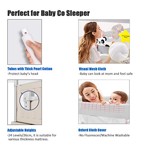 Bed Rail for Toddlers, 60’’70’’75“78’’86’’ Extra Long Baby Bed Rail Guard Lifting Vertically, 1 Side of Free-Tool Assembled Bed Rail Guard for Toddlers Fit Queen Bed, King Bed (75 Inch, Grey Moon)
