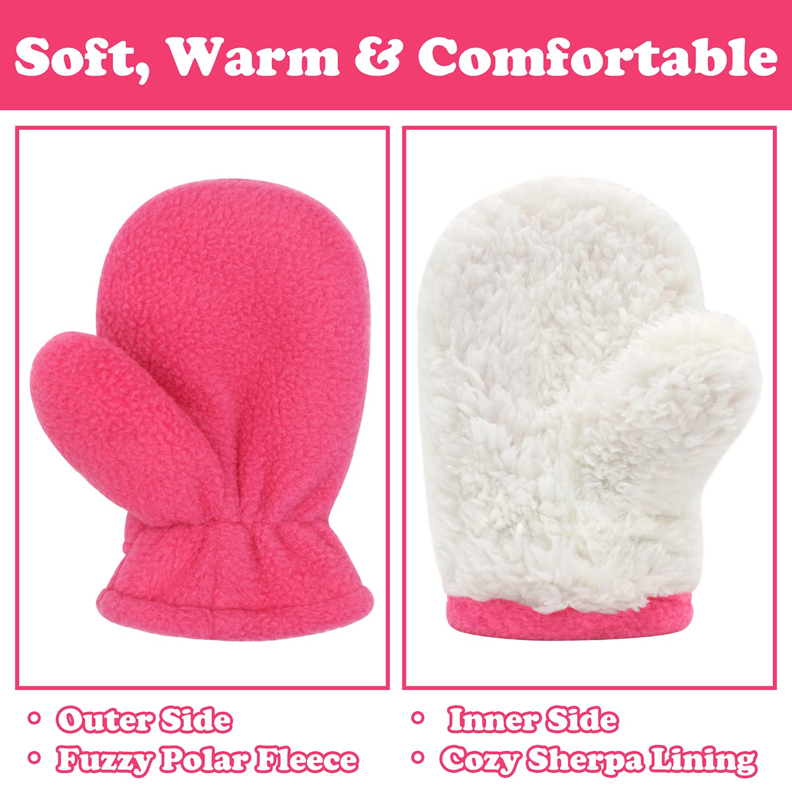 Sherpa Baby Girls Mittens - Winter Toddler Snow Gloves 12-18 Months