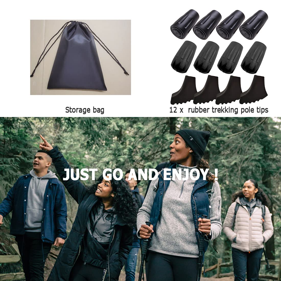 12 Pieces Trekking Poles Rubber Tips Replacement Pole Tip Protectors Fits Most Standard Walking Hiking Sticks Shock Absorbing, Adds Grip, and Traction