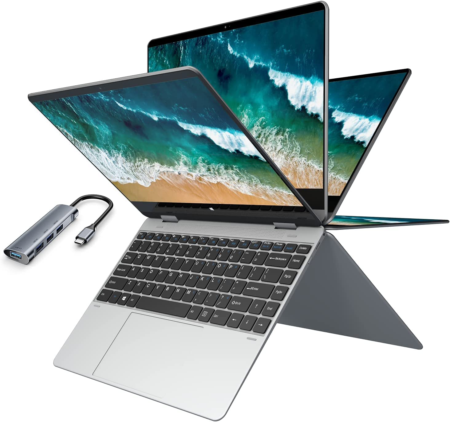 BOCCONI 13.3" Convertible 2 in 1 FHD Touchscreen Laptop, 8GB DDR4, 256GB M.2 SSD, Quad-Core Celeron N4100, Type-C Ports, AC WiFi + BT 4.0, Windows 11 Pro, Webcam, All-Metal Body