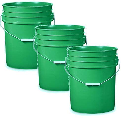 5 Gallon Green Plastic Buckets | 3 Pack | HDPE Plastic | Super Heavy Duty 90 Ml
