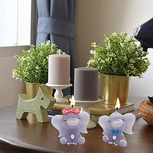 2 PCS Cute Elephant Aesthetic Candles, Trendy Pair Elephants Candle, Handmade Adorable Cute Elephant Baby Shower Cake Topper Candle for Couples Birthday Anniversary Home Party Decor