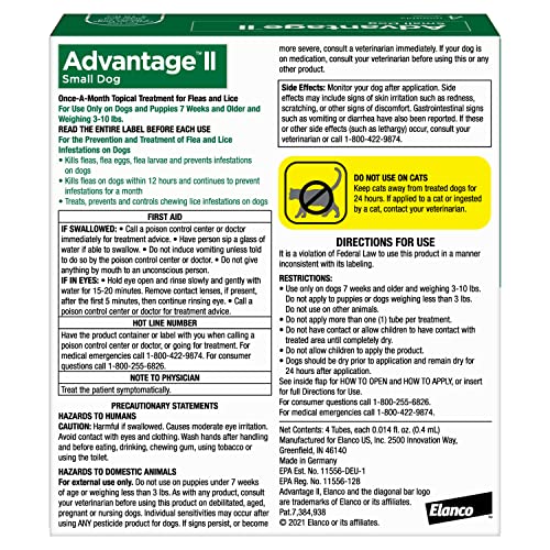 Advantage II Small Dog Vet-Recommended Flea Treatment & Prevention | Dogs 3-10 lbs. | 4-Month Supply