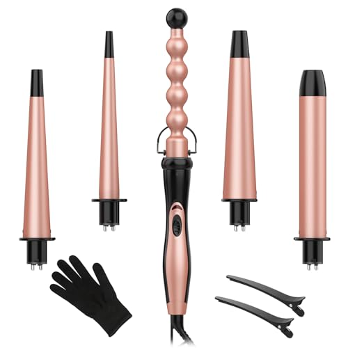 5 in 1 Curling Iron Set - BESTOPE PRO Curling Wand Iron with Interchangeable Barrels, 0.35β-1.25β Hair Curler Wand for Hairstyle, Instant Heat Up for All Hair Types, Heat Protective Glove & 2 Clips