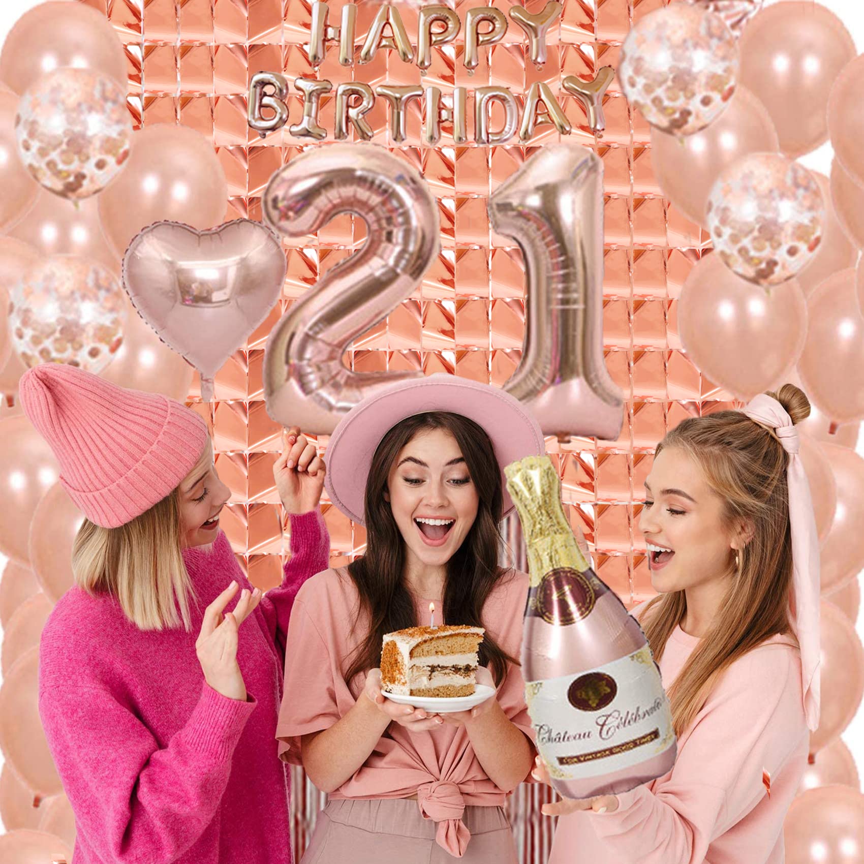 2 Packs 3.3x6.6 Feet Foil Fringe Curtains, UNIIDECO Metallic Rose Gold Birthday Square Sequin Tinsel Photobooth Photo Backdrop, Bridal Wedding Engagement Bachelorette Party Decorations Streamers