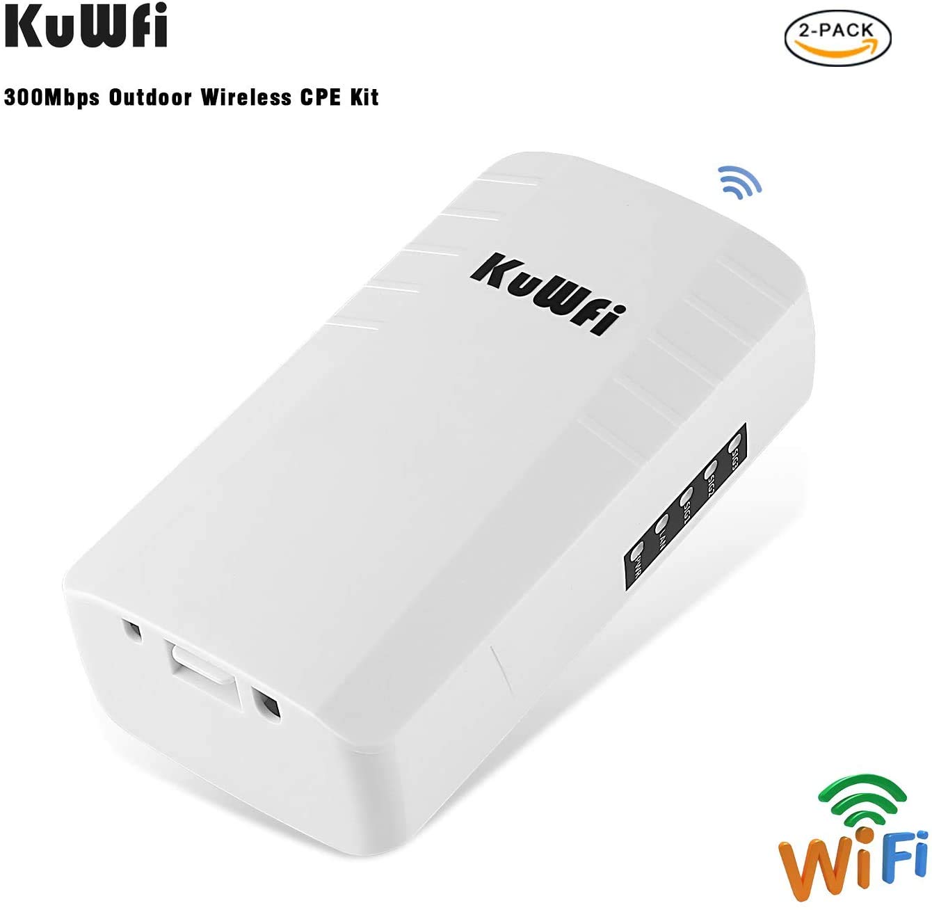 KuWFi Wireless WiFi Bridge Outdoor CPE Kit Point to Point 2.4G 300Mbps Waterproof Long Range WiFi Extender with Ethernet Port