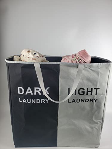 130l Laundry Basket Clothes Hamper Organizer Sorter Foldable Dark & Light Storage Basket Waterproof Durable (26x 16x 24") Washing Dirty Cloth Bag for Bathroom Bedroom Garage (2 Sections)