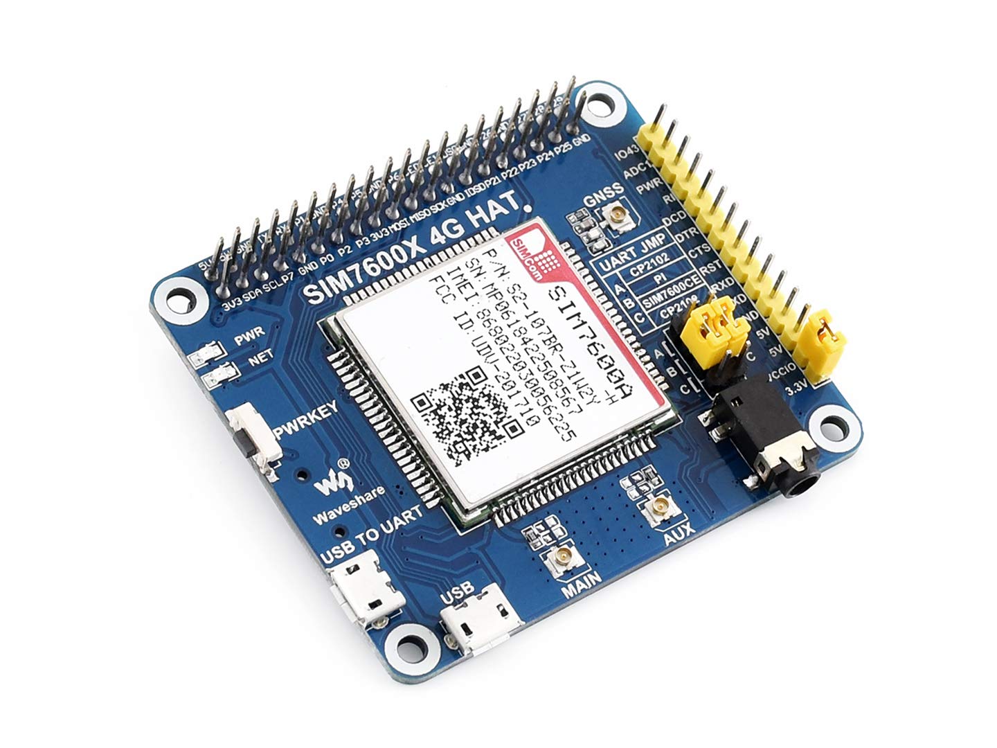TOP1 SIM7600A-H 4G HAT for Raspberry Pi, LTE Cat-4 4G/3G Communication GNSS Positioning. Supports Raspberry Pi Series Boards and Jetson Nano