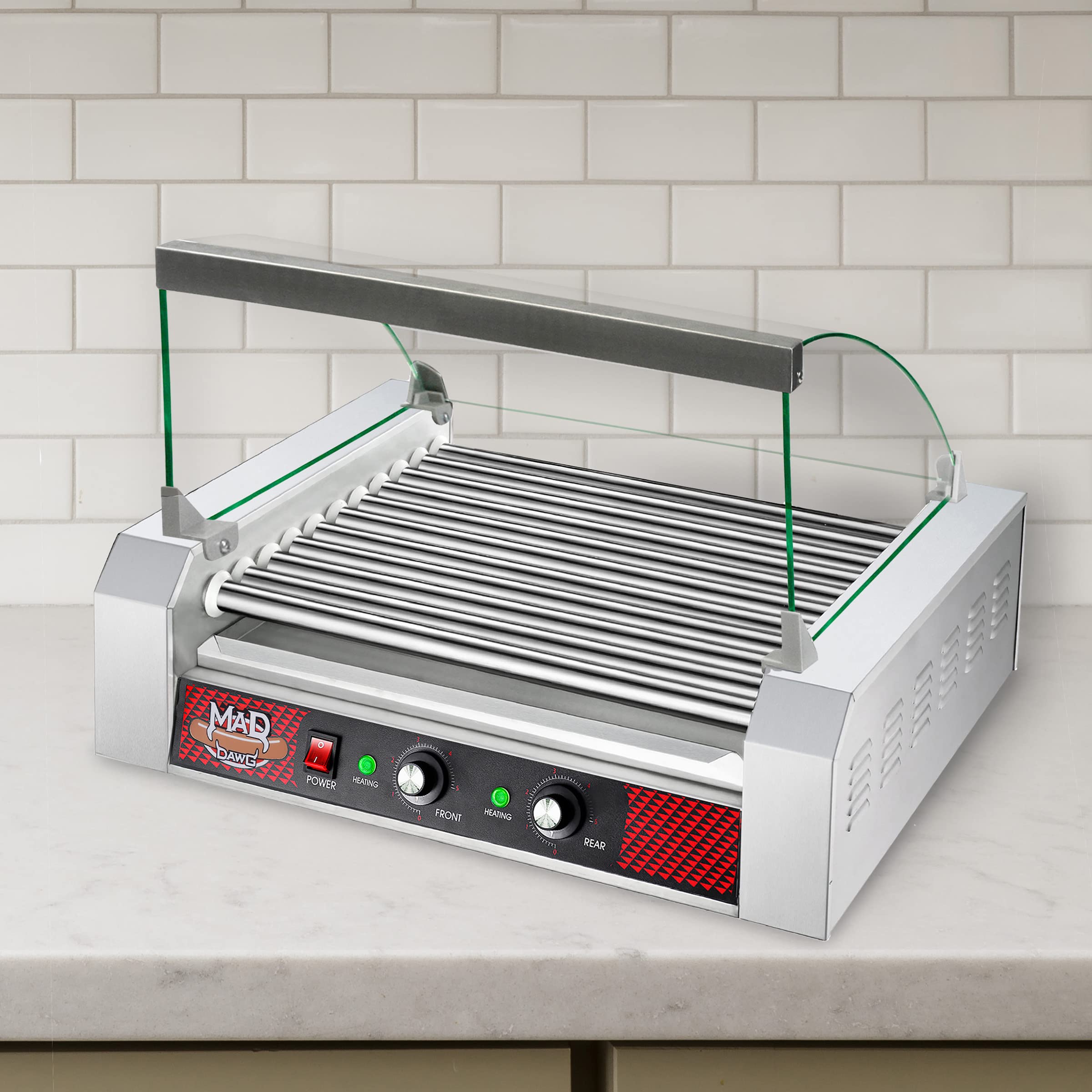 11 Roller Hot Dog Machine with Tempered Glass Cover β Countertop Hot Dog Roller Makes Up to 30 Hotdogs, Brats, or Sausages by Great Northern Popcorn