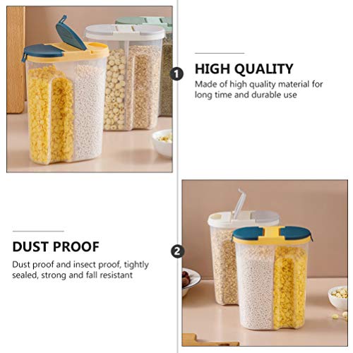 Cabilock Airtight Food Storage Containers Cereal Dispenser Container 2 Compartments Kitchen Food Storage Containers For Cereal Chips Nuts Pasta Rice Snacks Storaging (Blue)