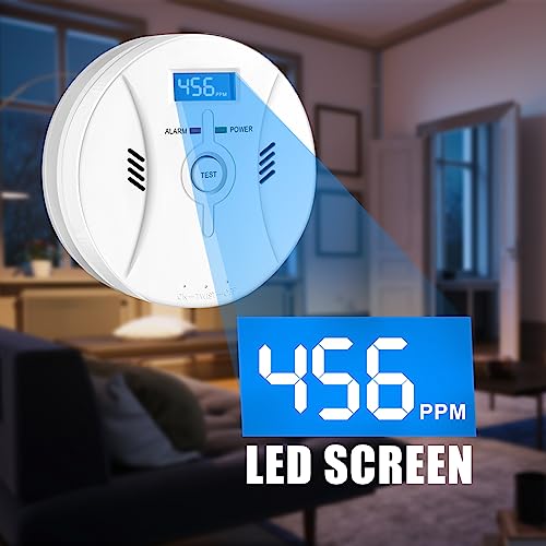 3-Pack Carbon Monoxide Detectors,Smoke Detector,2 in 1 CO & Smoke Alarm,Smoke Combination CO Alarm,Fire CO for Alarm for Home and Kitchen,LED Screen, CO Carbon Monoxide & Smoke Alarm,3-Pack