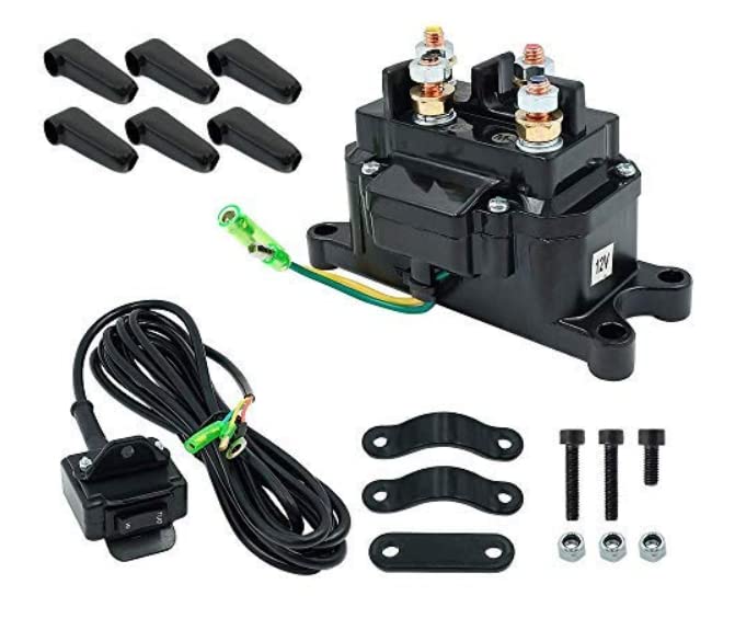 12V Winch Solenoid Relay Contactor & Winch Rocker Thumb Switch Combo with Handlebar Control Kit Compatible with ATV UTV 1500lb-5000lb Polaris 800 1000 63070,62135, 74900, 2875714, 70715 ZJWAQH