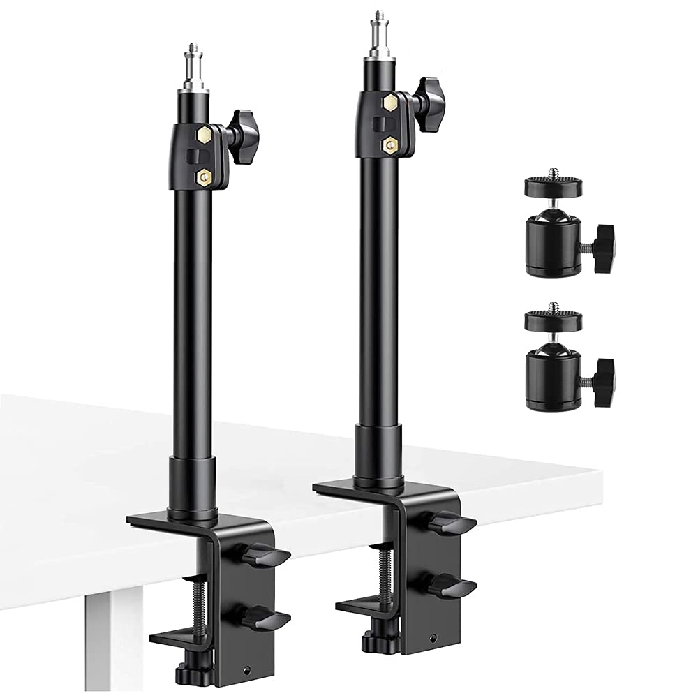 Desk Mount Stand, 2 Pack DSLR Camera Desk Mount C Clamp Light Stand, 13.7" ~23.2" Photographic Light Boom Stand with 360° Ball Head for Camera, Ring Light, Video Light, Video Conference Light