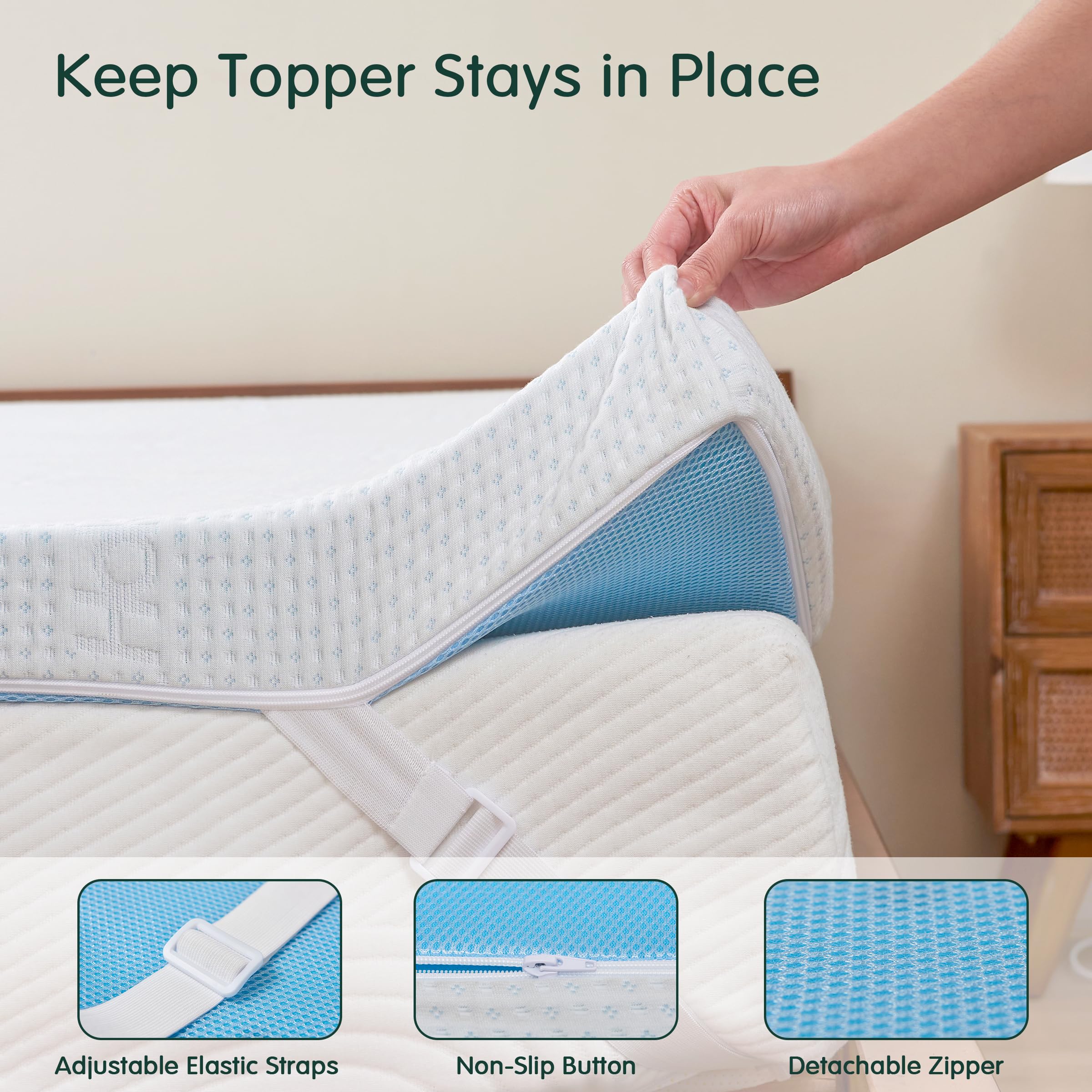 2 Inch Mattress Topper Queen - Gel Memory Foam Mattress Topper with Removable Soft Cover, Cooling Bed Topper Ventilated High Density Mattress Pad, CertiPUR-US Certified