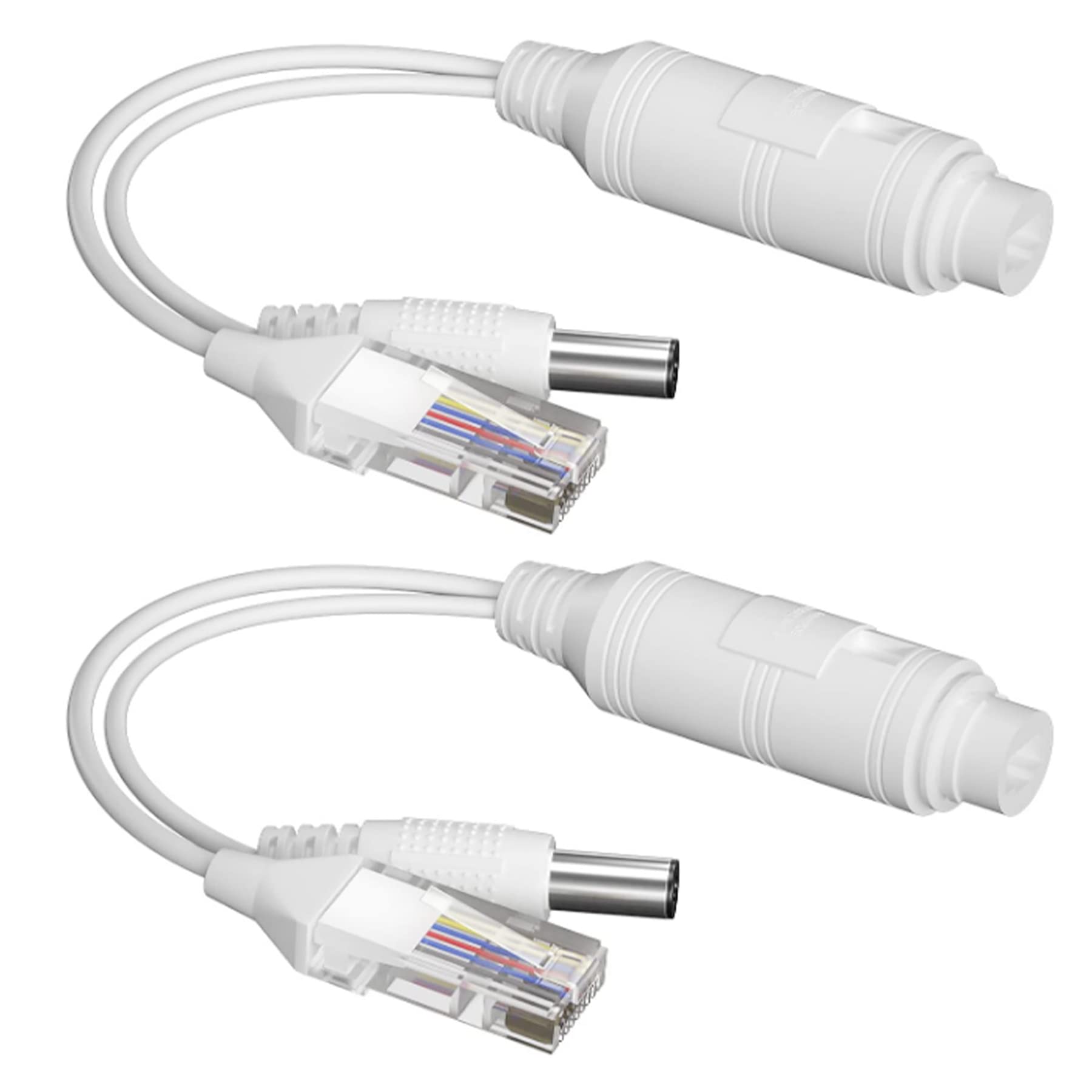 Scodeno 2-Pack Active 48V to 12V Waterproof PoE Splitter, IEEE 802.3af Compliant 10/100Mbps Power Over Ethernet Splitter Adapter for IP Camera, White