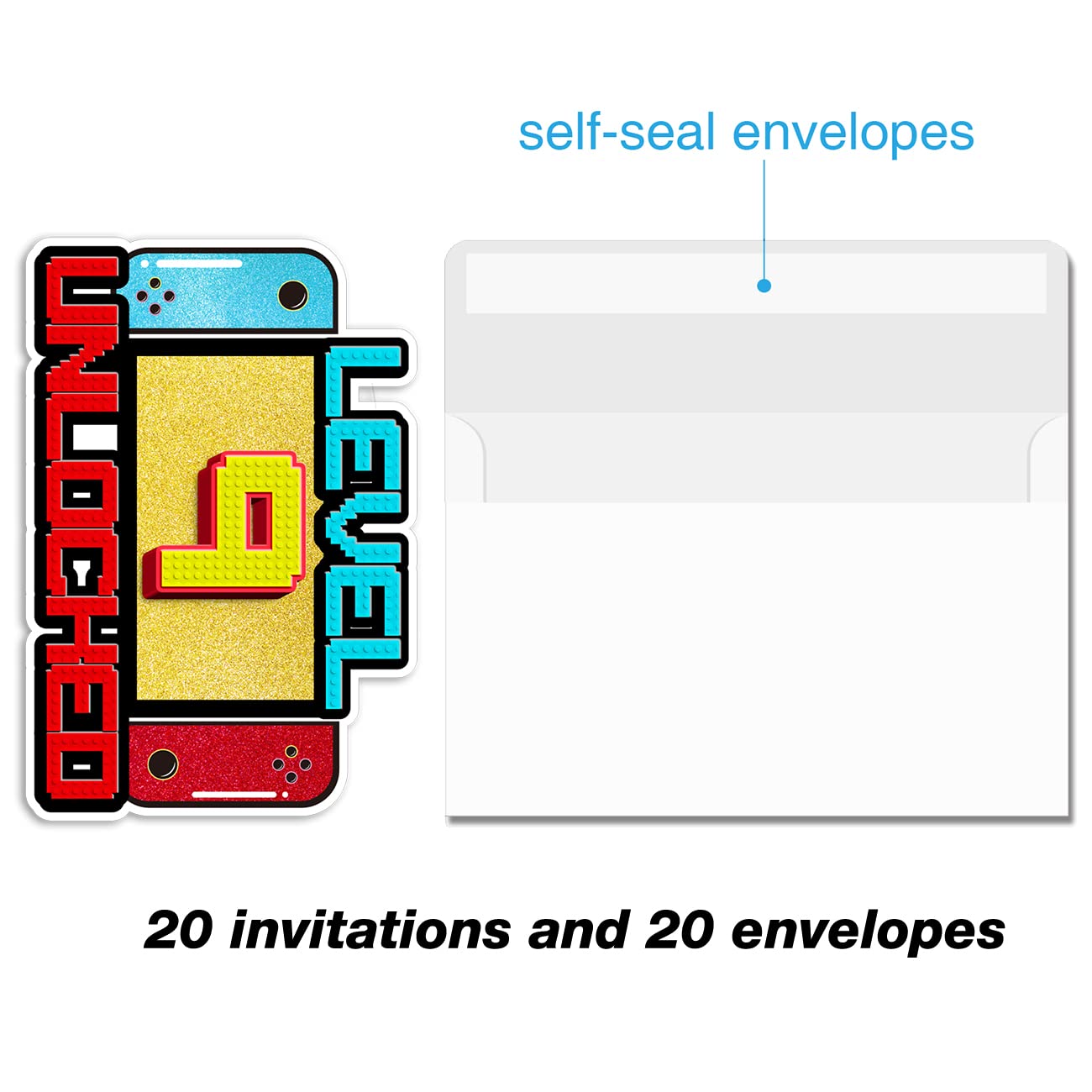 20 Video Game 9th Birthday Party Invitations with Envelopes Double Sided Video Game Console Shaped Fill-in Invitations Invites for 9 Year Old
