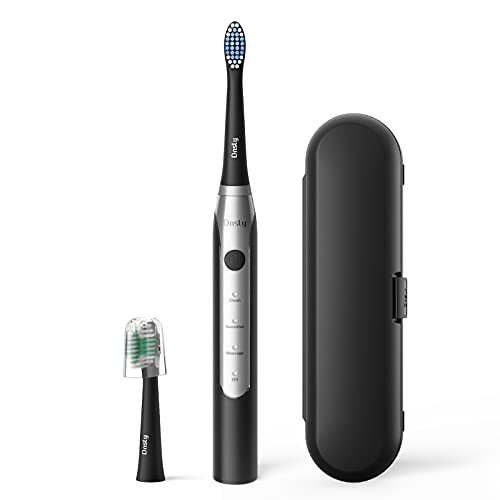 Dnsly Ultrasonic Toothbrush Electric Sonic Toothbrush for Adults and Kids, 3 Modes Rechargeable Whitening Electric Toothbrush, 2 Minutes Smart Timer, 2 Hour Charge for 30 Days Use, Black 710