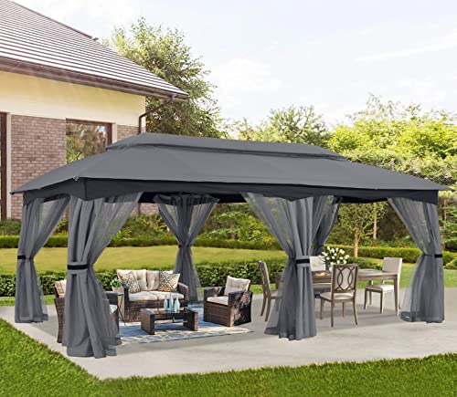 ABCCANOPY 10x20 Outdoor Gazebo - Patio Gazebo with Mosquito Netting, Outdoor Canopies for Shade and Rain for Lawn, Garden, Backyard & Deck (Dark Gray)