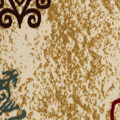 Antep Rugs Alfombras Modern Floral 5x7 Non-Skid (Non-Slip) Low Profile Pile Rubber Backing Indoor Area Rugs (Beige, 5' x 7')