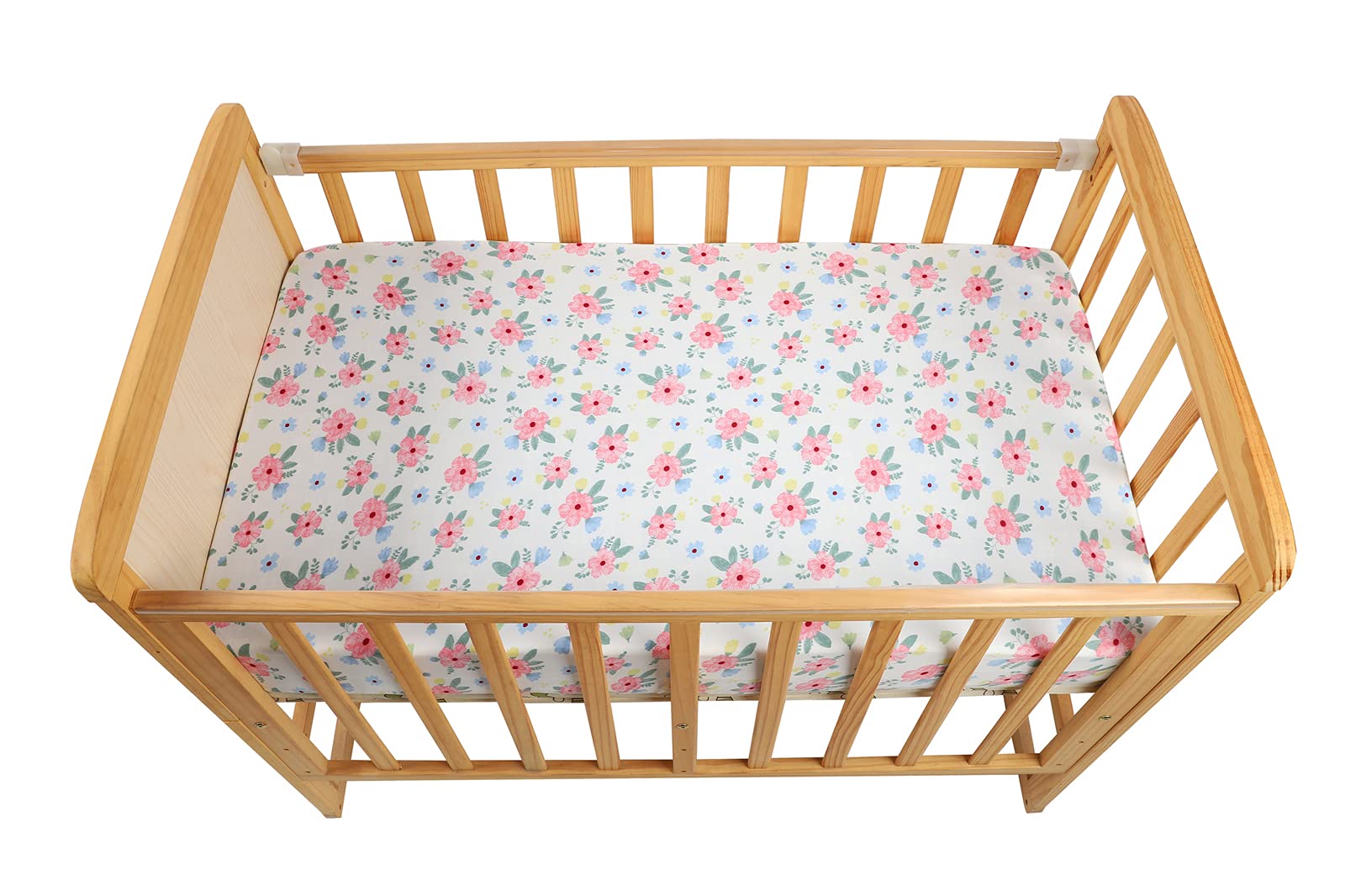 Crib Fitted Sheets 2 Pack Set for Baby Girl Soft Stretchy Jersey Knit Baby Sheet for Standard Crib and Toddler Mattress, Pink Floral