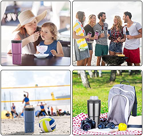 5 In 1 Freezable Can Cooler, Insulated Stainless Steel 24 oz Tumbler with Freezable Drink Can Cooler for all 12 oz Slim Can,Regular Can,Beer Bottle & All Drinks(Pink)