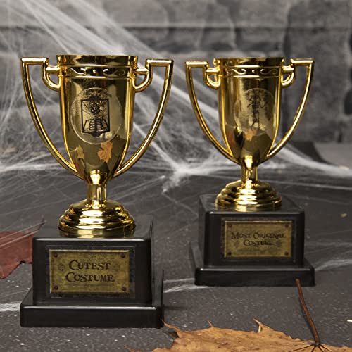 Halloween Costume Contest Trophies, 5-Pack β Customizable Party Awards with 24 Stickers with Categories & Poses - Fun Awards for Home, Work, School & Bar Costume Parties Supplies, Games & Decorations