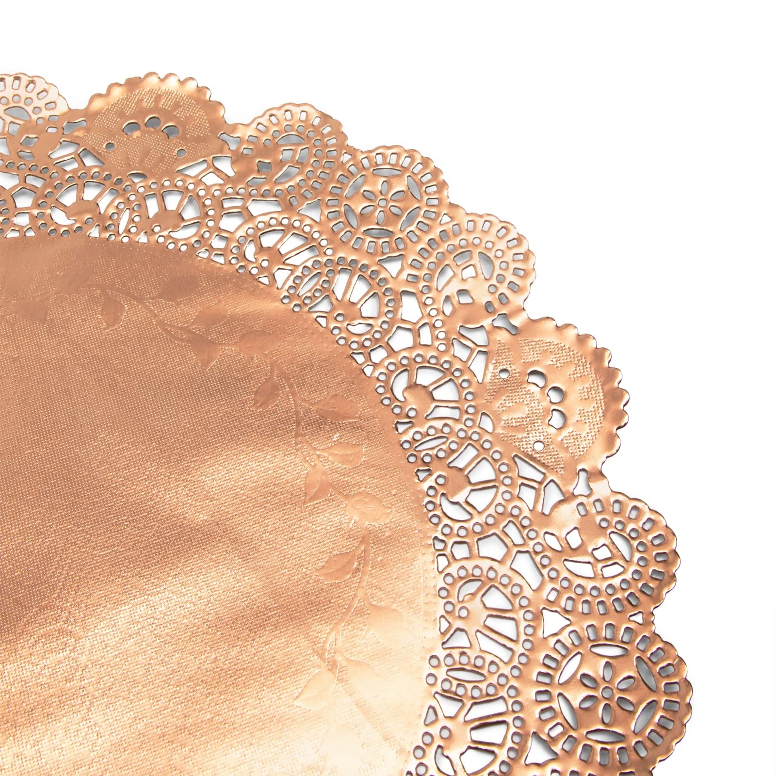 100 Pack Round Lace Paper Doilies, 12 Inch Rose Gold Placemats for Desserts, Cakes, Pastries, Table Decorations