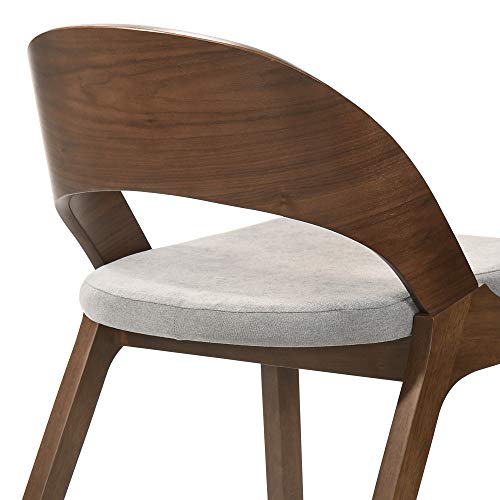Armen Living Polly Mid-Century Modern Dining Accent Chairs Finish Fabric-Set of 2, 20" Wide, Walnut/Grey