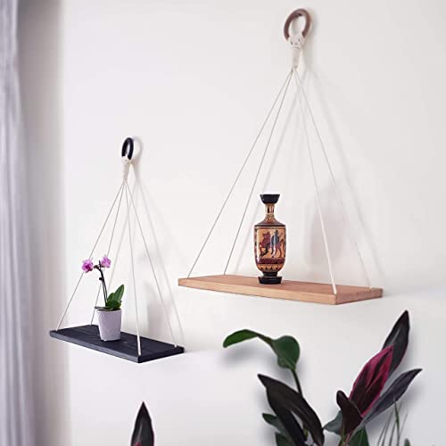 FORESTBARN Hanging Shelves - Set of 2 - Macrame Wall Hanging Shelf - Shelves for Bedroom - Floating Shelves for Wall - Plant Shelf Indoor Wall - Bedroom Wall Decor, Boho Wall Decor ShelvesâŚ
